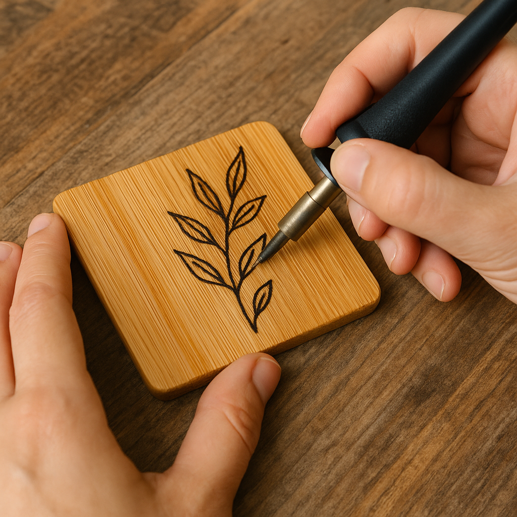 Wooden Bamboo Coaster Wood Burning Class – MixMatched Creations